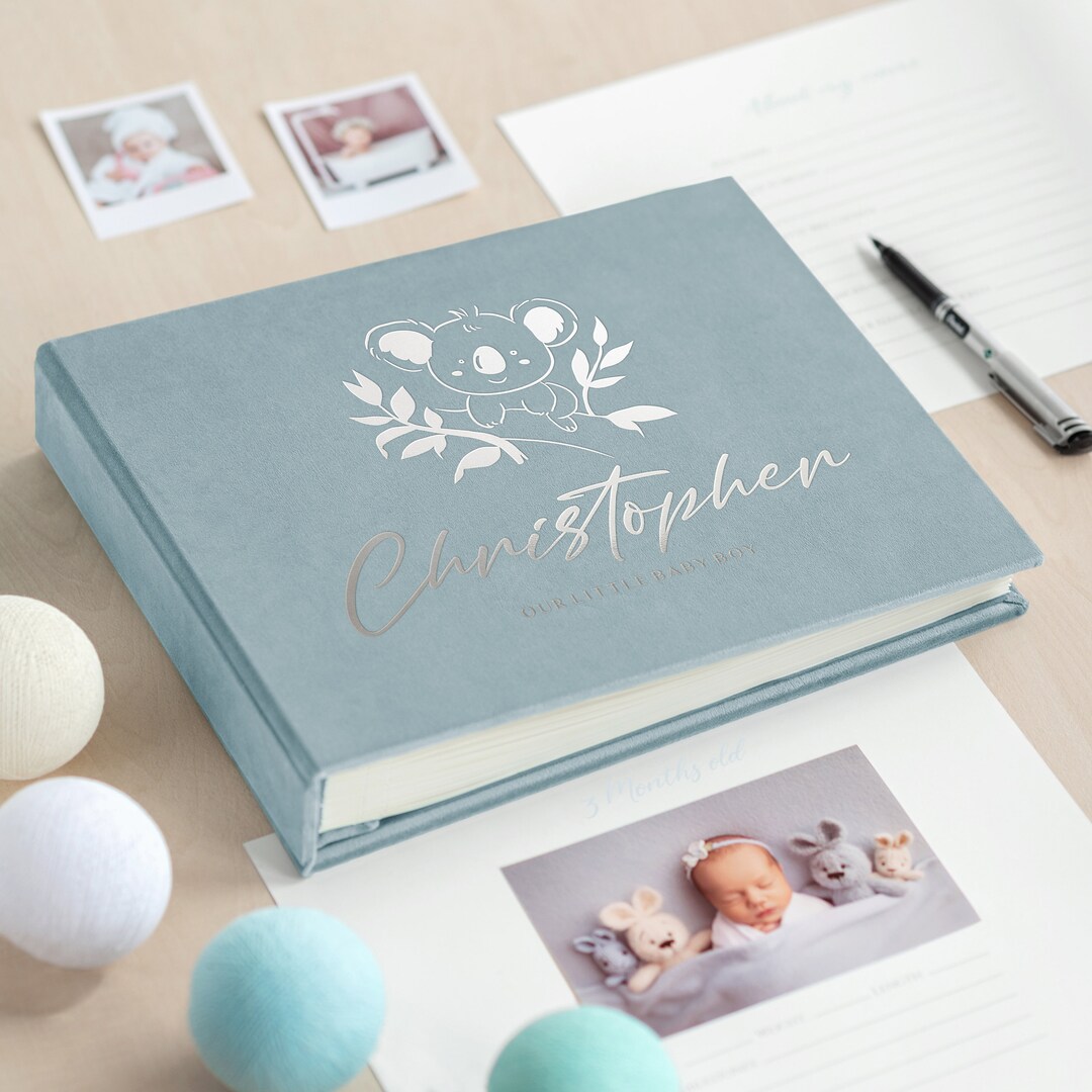 Personalized Modern Baby Album, First Year Baby Boy Memory Book, Baby ...
