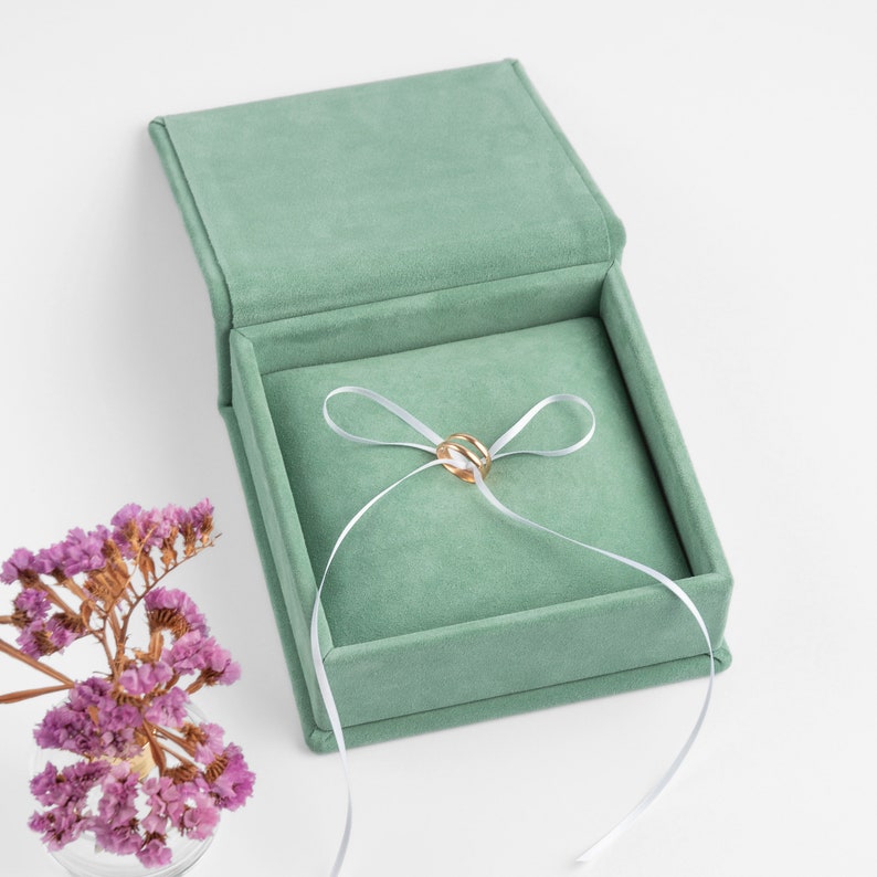 Green Wedding Ring Box Suede Ring Box Ring Bearer Box With - Etsy
