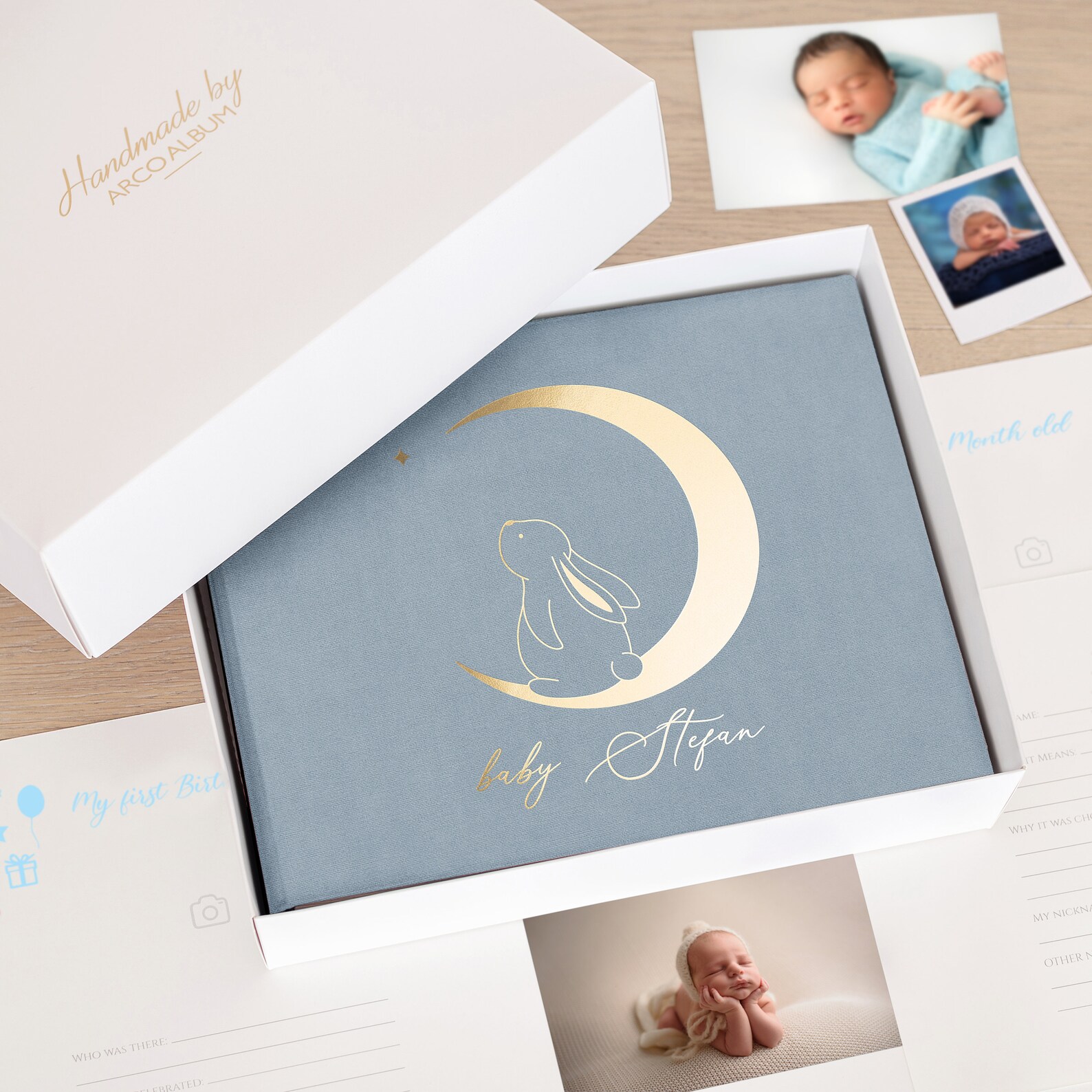 First Year Baby Boy Memory Book, Gold Foil Personalized Baby Album ...