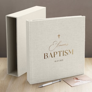 Personalized Baby Baptism Memory Album | Linen Photo Scrapbook With ...