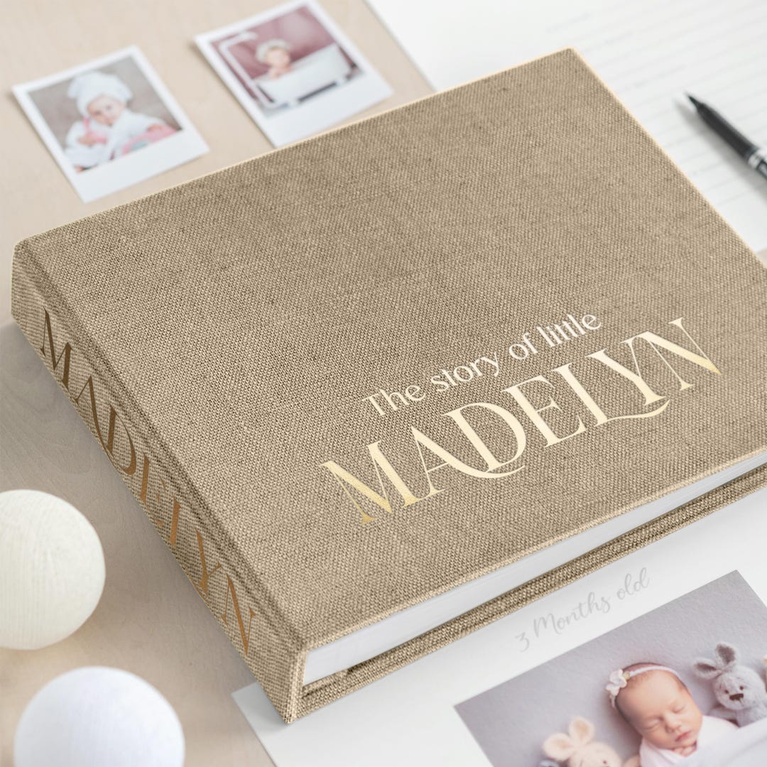 First Year Baby Boy Memory Book, Personalized Linen Baby Girl Photo ...