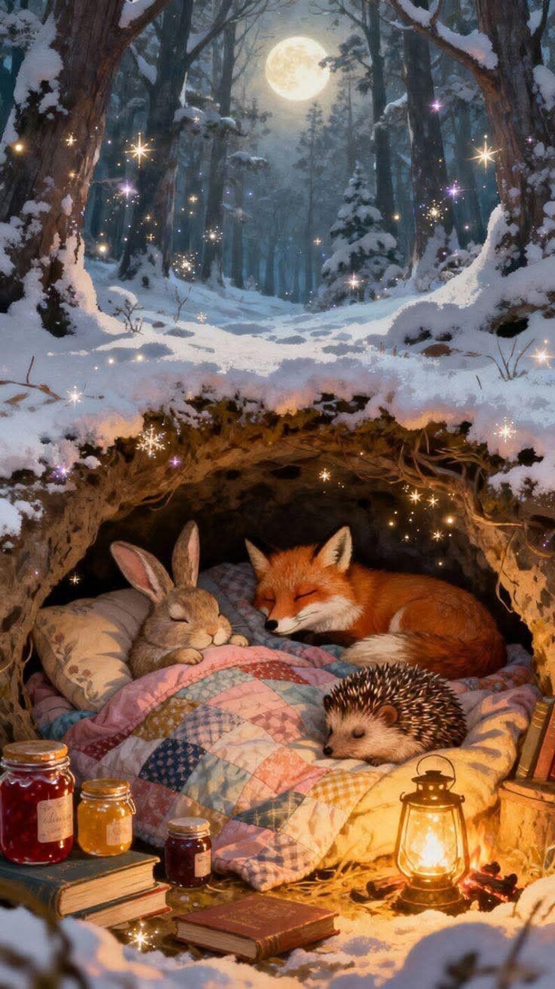 Small Christmas Art Poster for Decoration, Cute Animals in Christmas ...