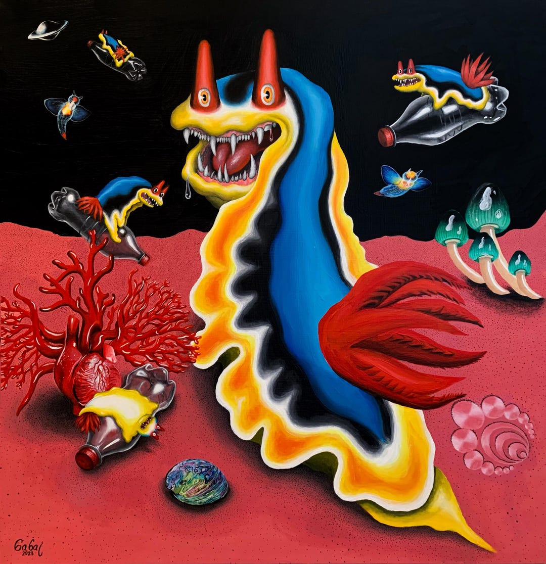 Monster Sea Slug, Nudibranch, Original Painting, Art About Plastic ...