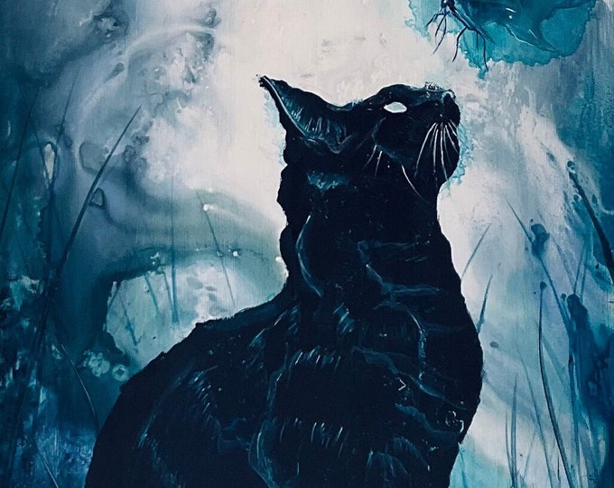 Night Seer - Lustrous Art Print - Haunted Cat Visited by Ethereal ...