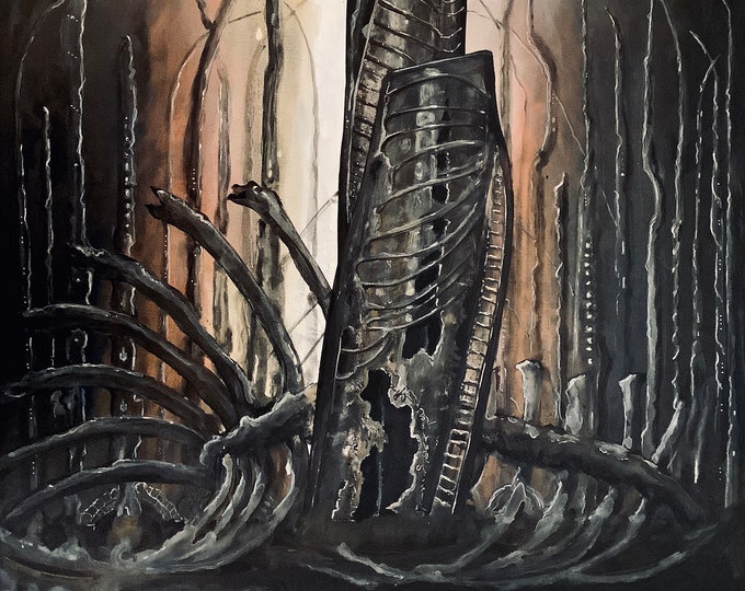 Extinction - Original Canvas Painting - Dark Necropolis in Bone-riddled ...