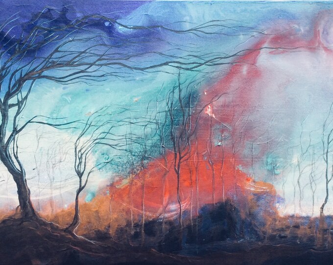 Duskcraft - Original Rustic Canvas Painting - Desolate Trees Blowing in ...