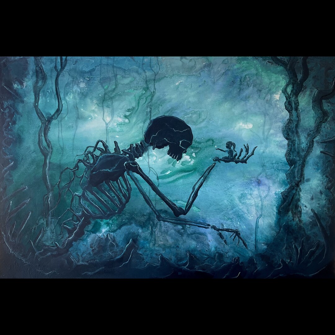Eternal Promises Lustrous Art Print Lone Giant Skeleton Holds Tiny Girl ...