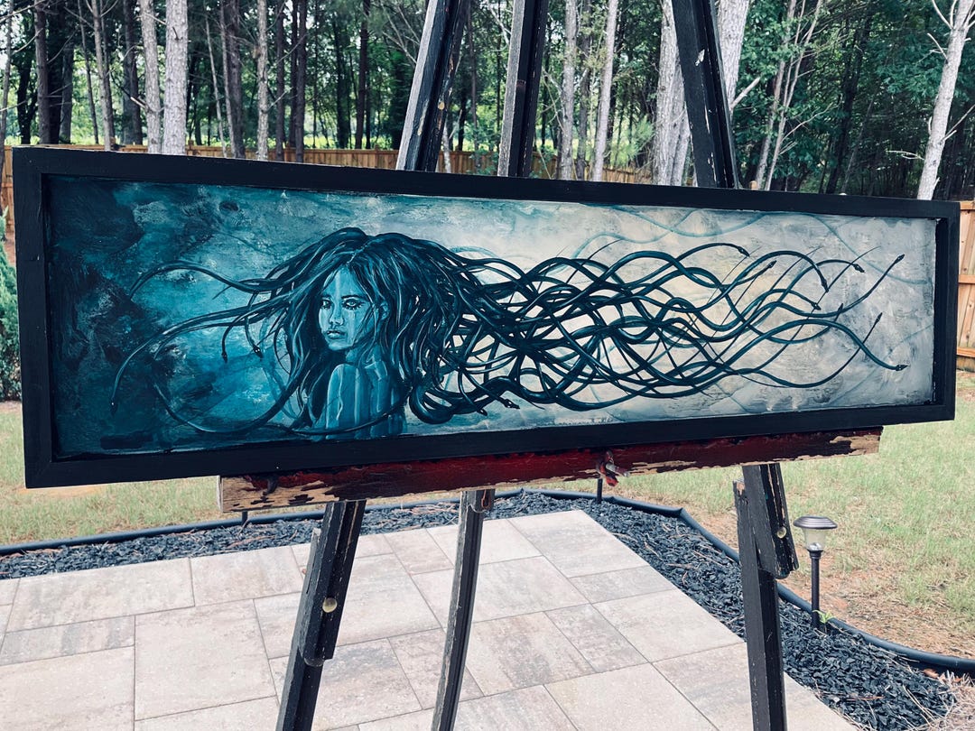 Cursed Coils - Original Painting - Sad Girl Medusa With Snakes in Hair ...
