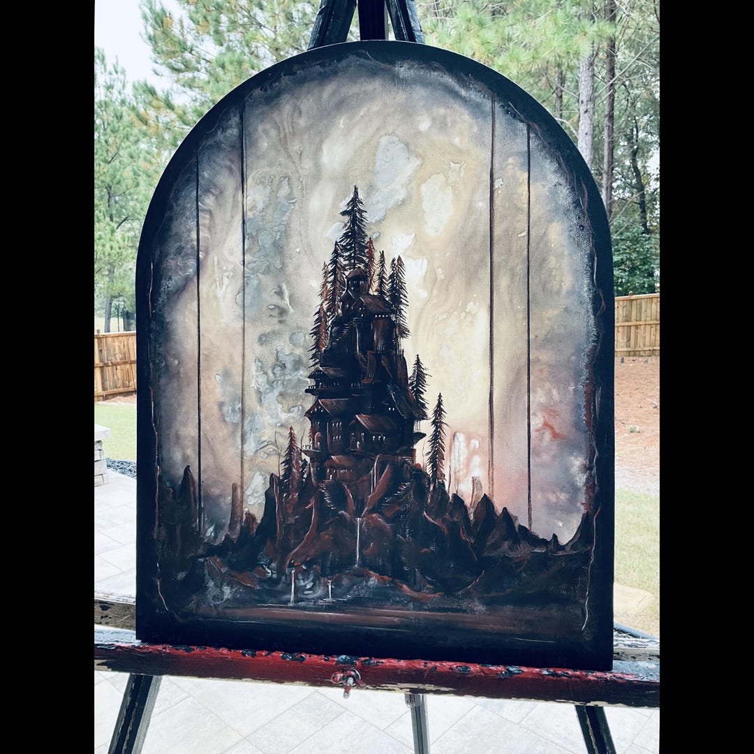 Shadow Sanctuary - Original Canvas Painting - Dark Haunted Houses on ...