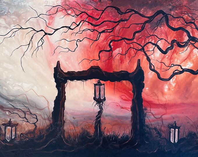 Purgatory - Huge Original Canvas Painting - Dark Gate W/ Japanese ...