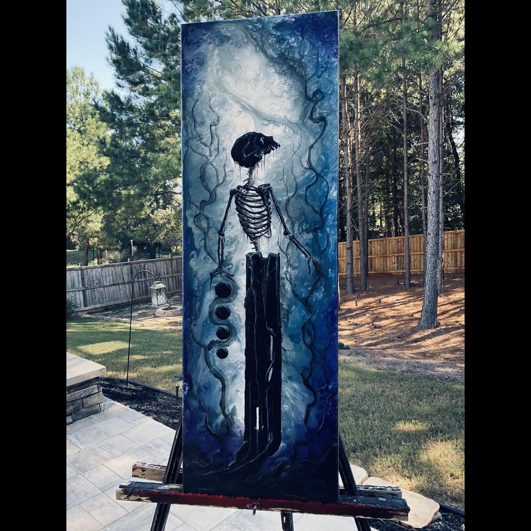 A Dream Upon Dying Original Canvas Painting Skeleton Floating in ...