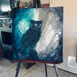 Lady Eventide - Shadowy Art Print - Dark Powerful Owl Queen Watching ...