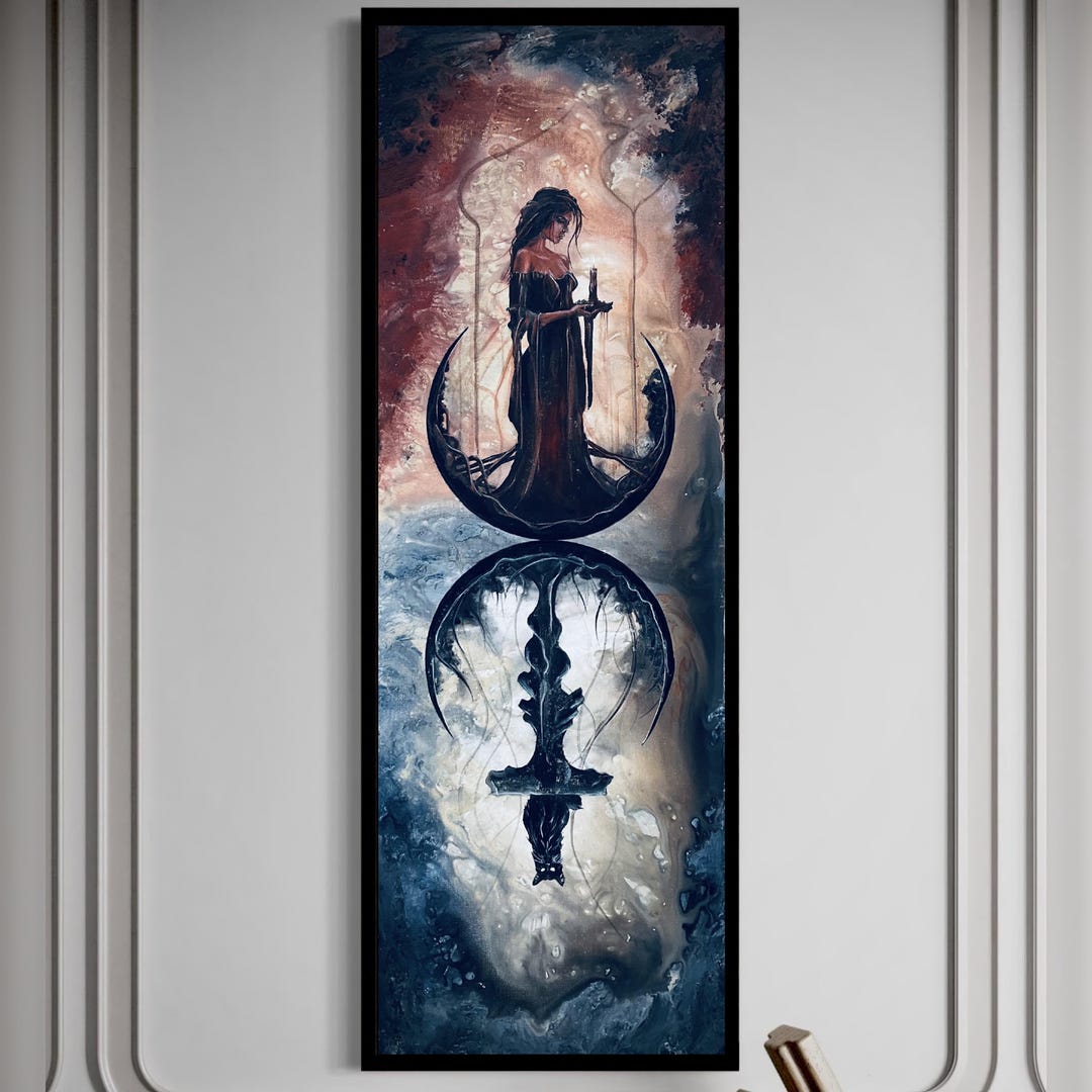Soul Requiem - Printable Art - Sad Woman in Surreal Moon Holds Soft ...