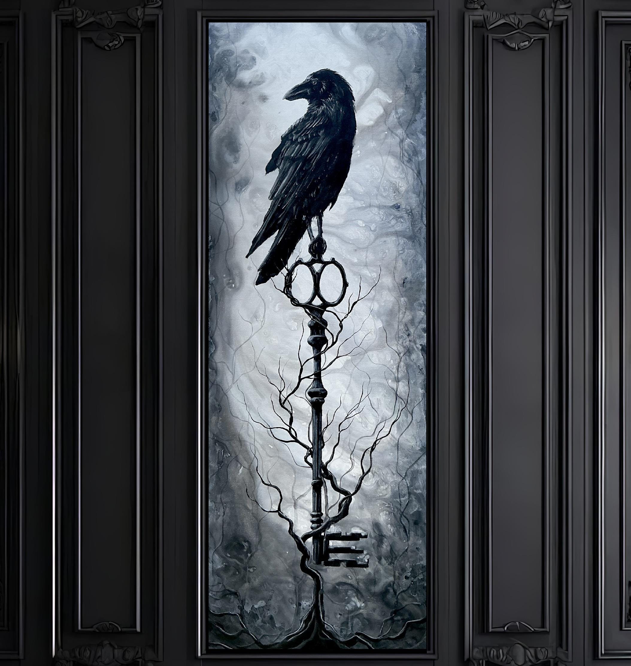 Last of Keys - Gothic Art Print - Dark Raven Perched on Medieval ...