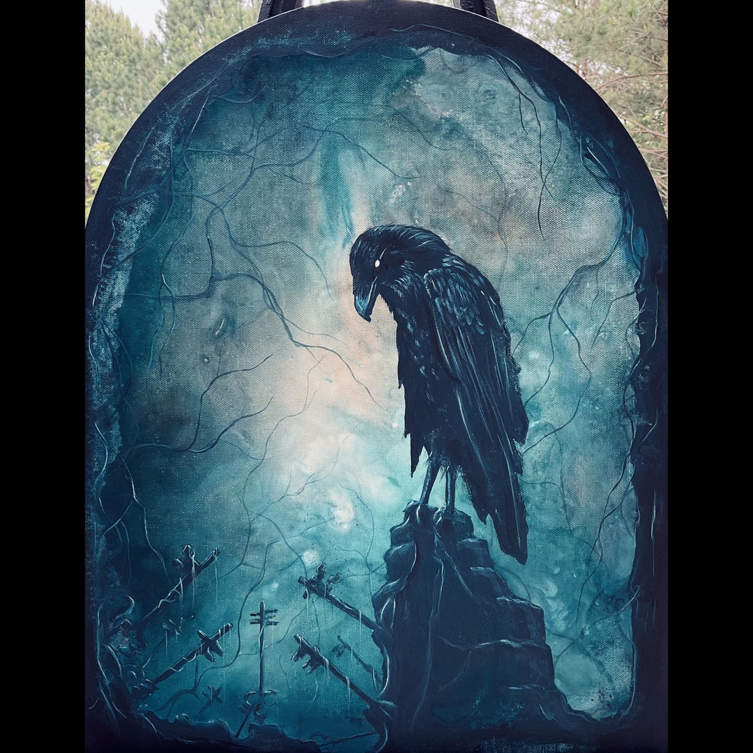 Keys to a Crow's Dream Original Canvas Painting Shadowy Bird Sitting on ...