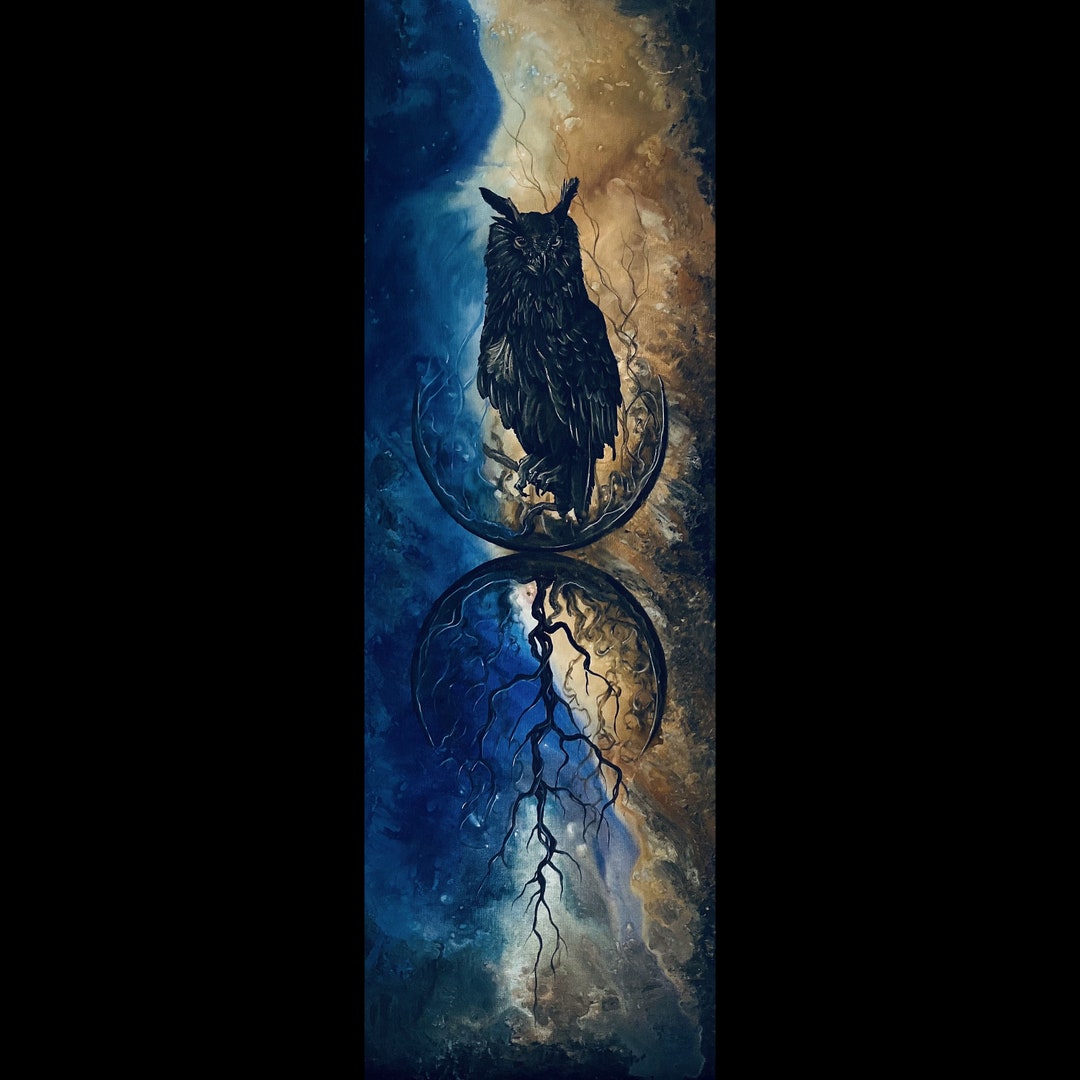 Soul Wisdom - Original Canvas Painting - Wise Great Horned Owl Perched ...