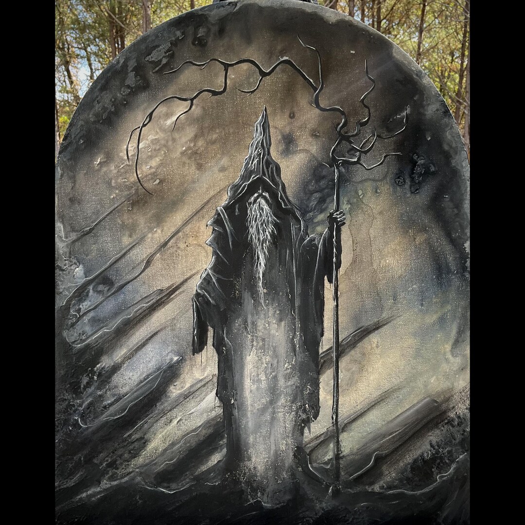 Hermetic Original Canvas Painting Ancient Wizard With Gnarled Magic ...
