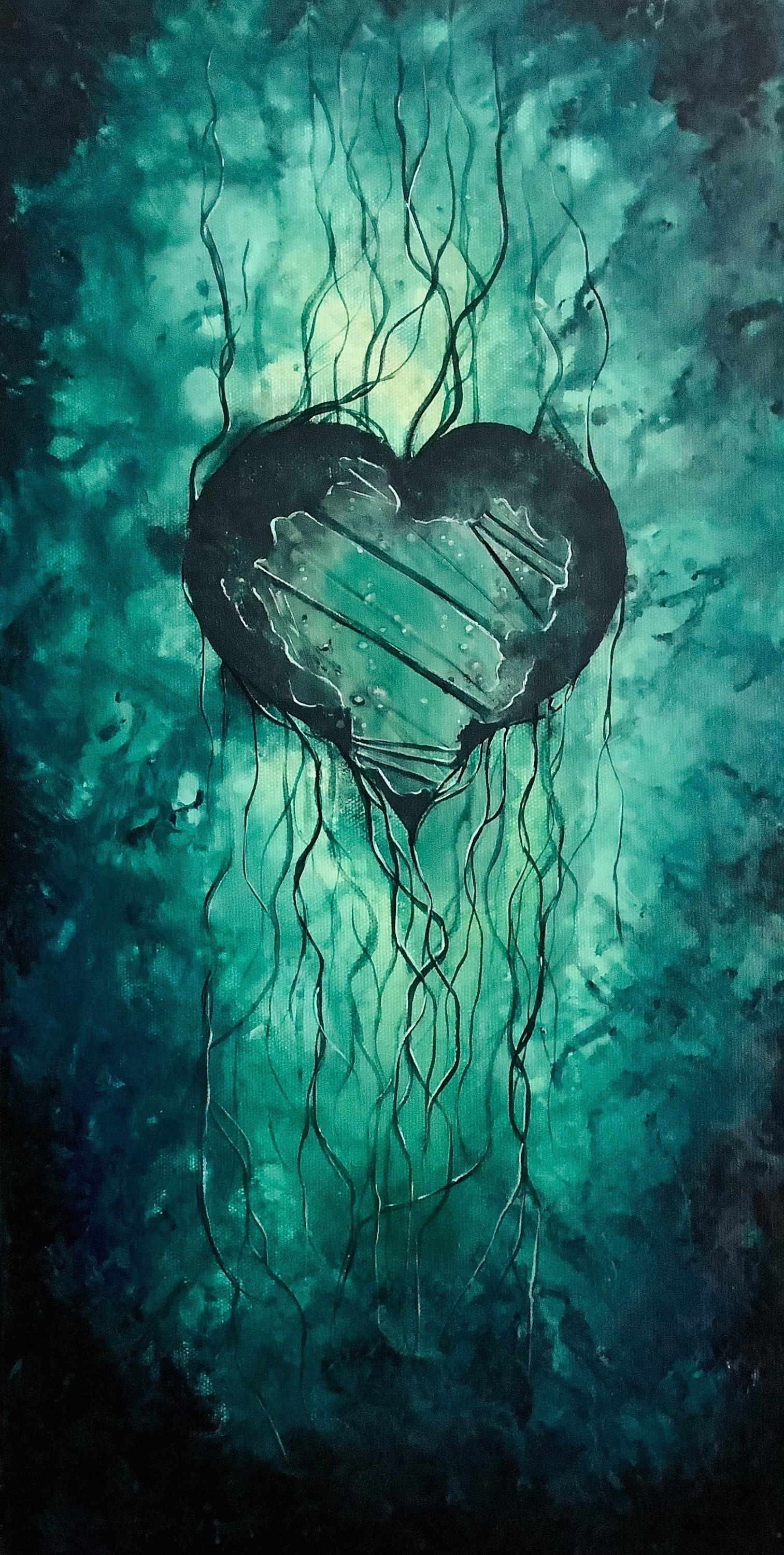 The Heart Reforged - Dark Art Print - Deep Green Broken Heart Mended in ...