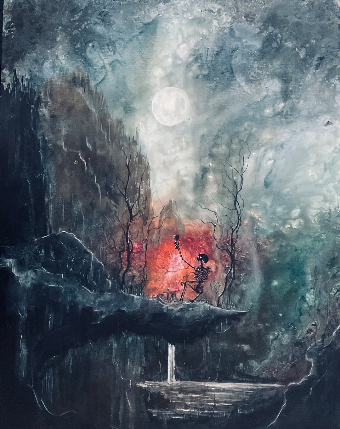 Last of All Nights - Dark Art Print - Lone Skeleton by Campfire Raising ...