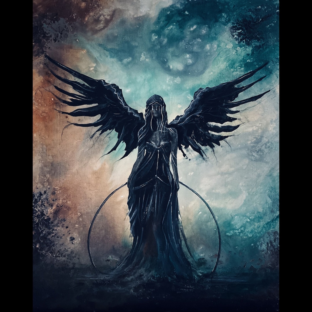 The Erinyes Dark Art Print Sad Archangel Woman With Crow Wings Wades ...