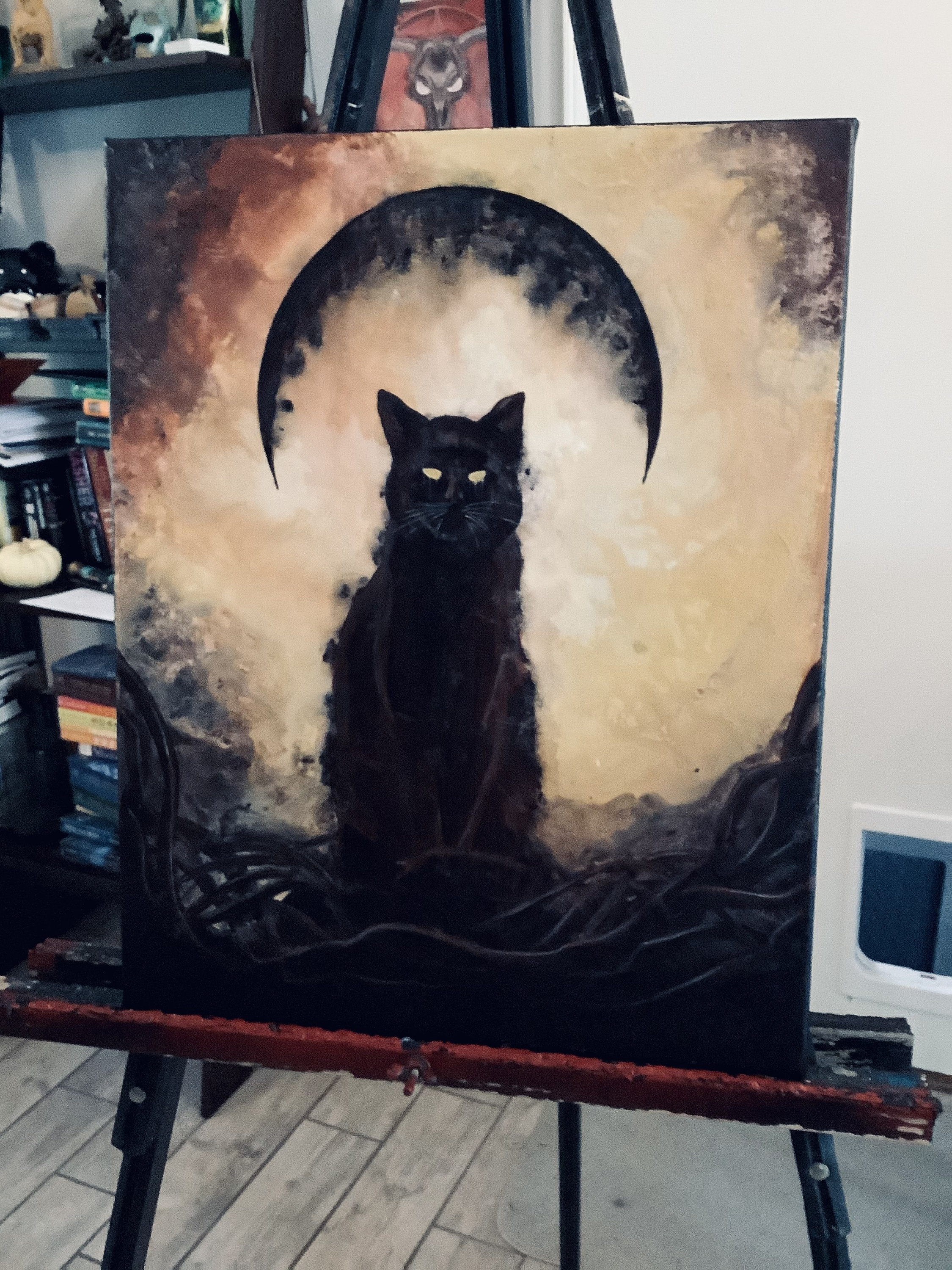 Giclée Art & Collectibles Prints Dark Black Vampire Cat Perched beneath ...