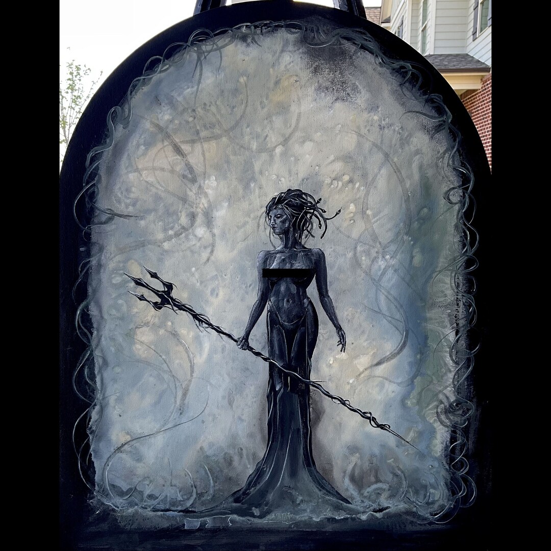 Downfall of the Gods Original Canvas Painting Medusa Holding Poseidon's ...