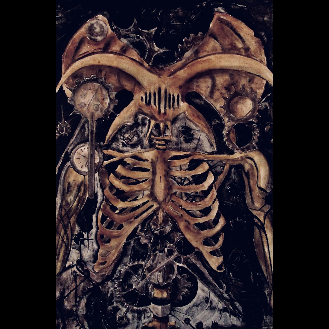 Clockwork Daemon Original Dark Art Painting Gold Boned Demon W ...