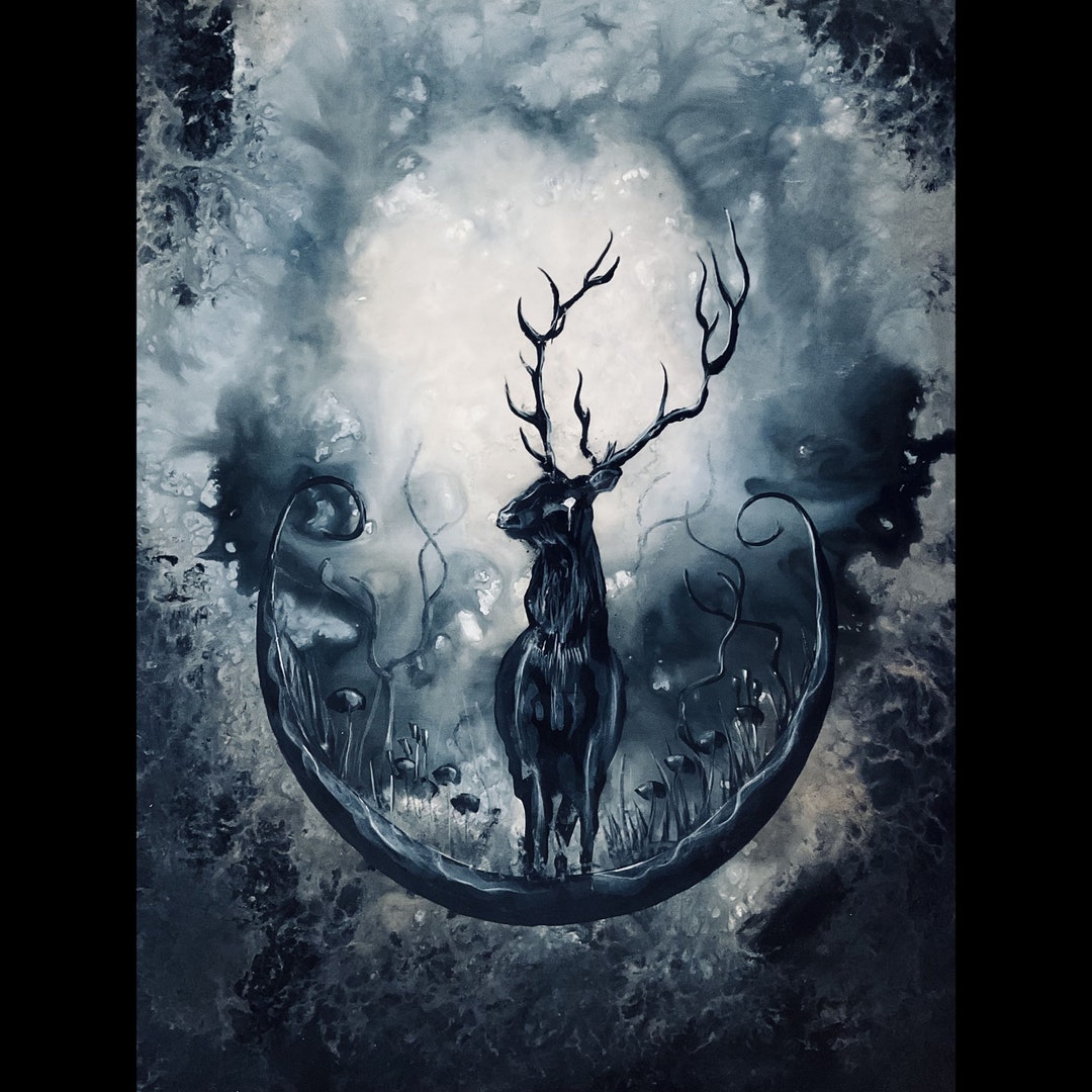 Shadow Majesty Lustrous Art Print Dark Greyscale Stag Standing on ...