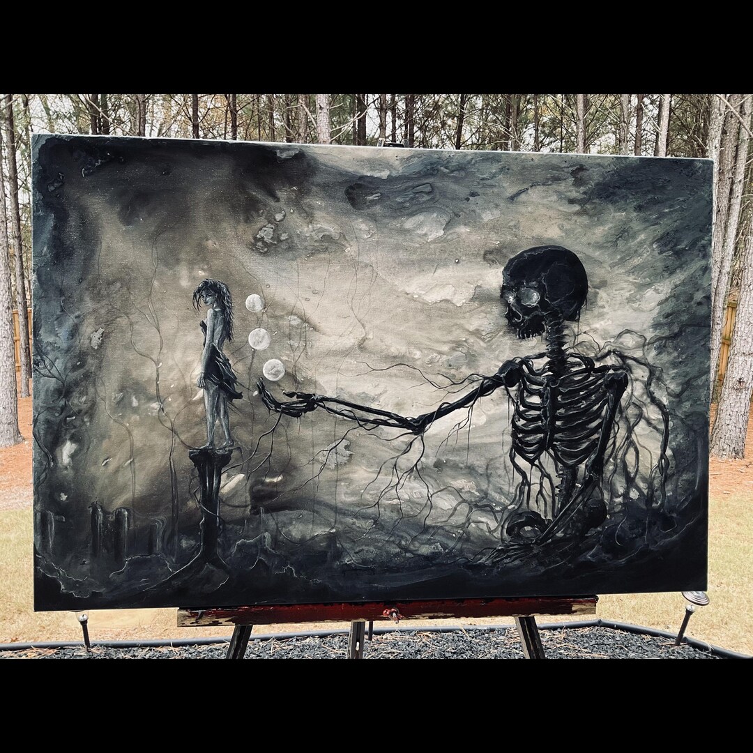 Leaving Luna Original Canvas Painting Dark Skeleton Offers Three Moons ...
