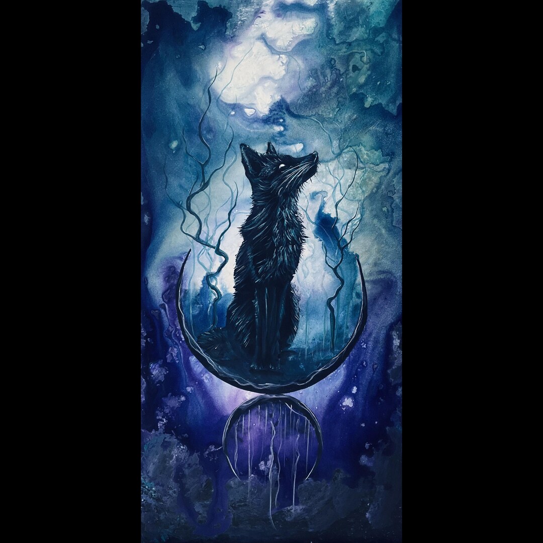 Moon Pup Printable Digital Art Download Young Wolf Sitting in Surreal ...