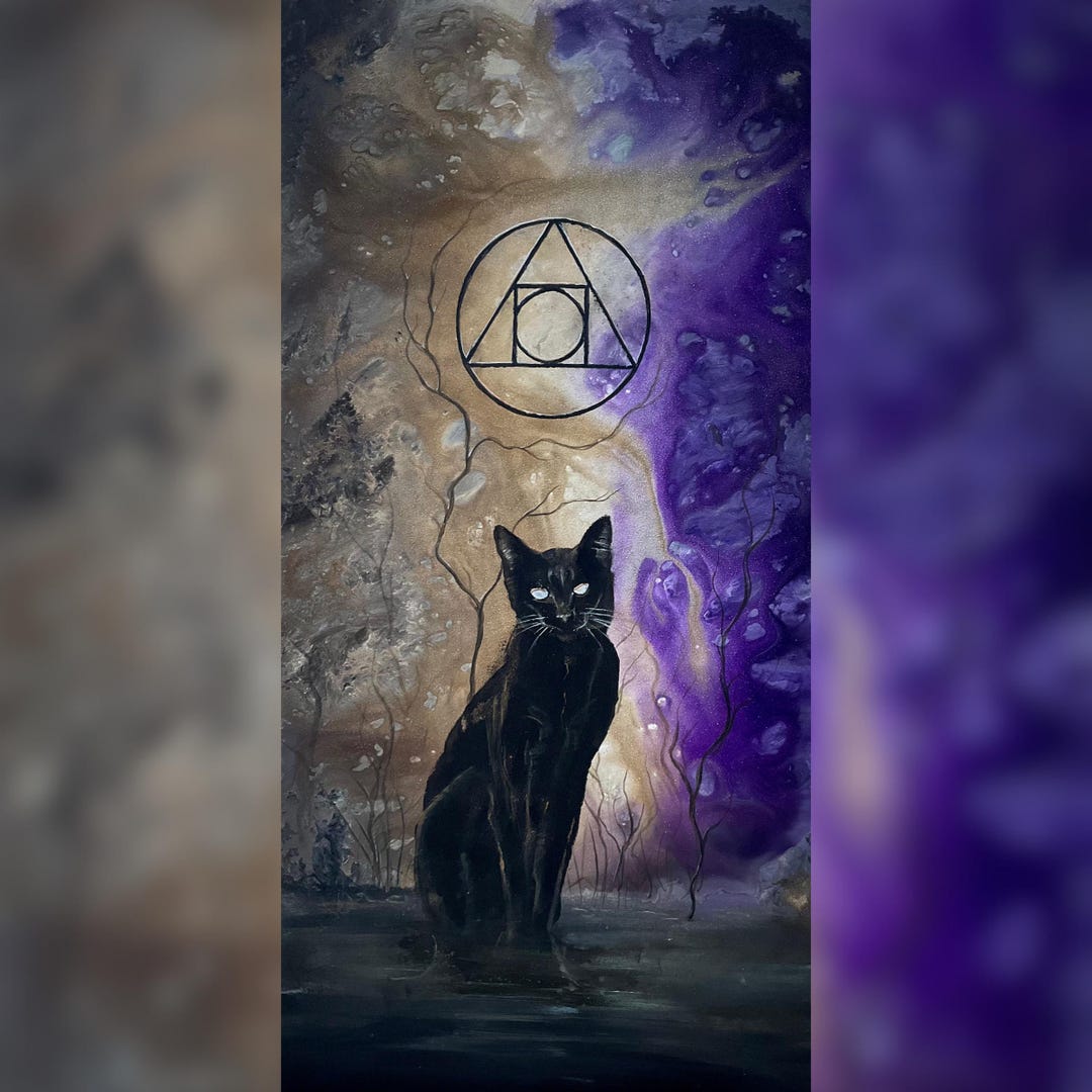 The Philosopher - Black Cat Art Print - Shadowy Moody Feline Beneath ...