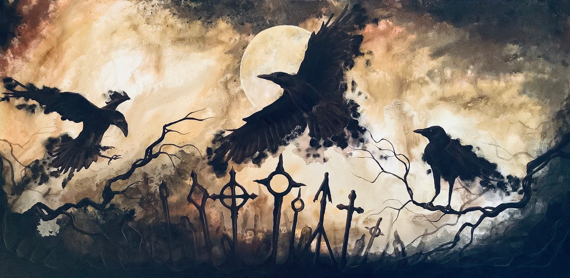 Feast of Night Lustrous Art Print Trio of Dark Crows - Etsy