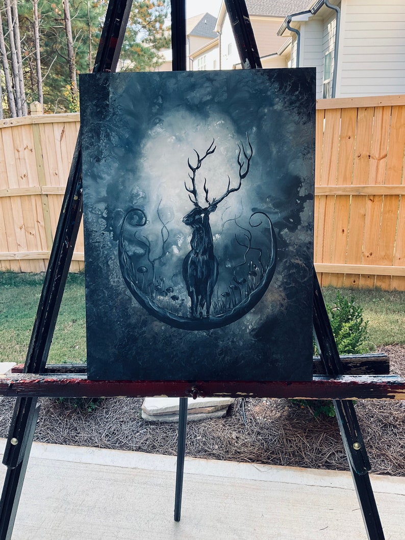 Shadow Majesty Lustrous Art Print Dark Greyscale Stag - Etsy