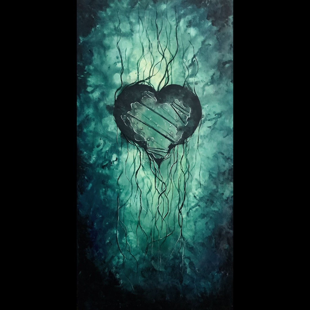 The Heart Reforged Dark Art Print Deep Green Broken Heart Mended in ...
