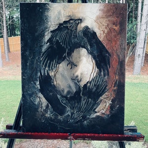 The Dance Eternal Shadowy Art Print Two Mirrored Crows Circling in ...