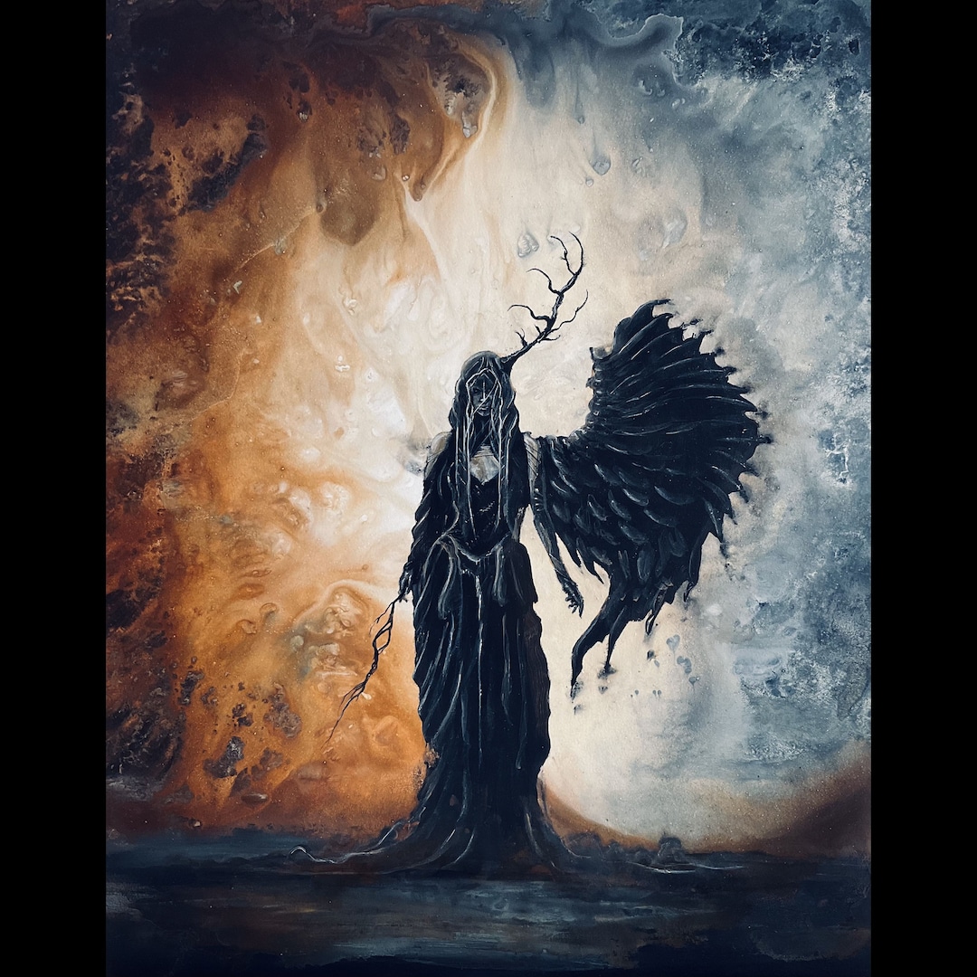 Sister to the Fates Dark Art Wall Print Shadowy Fallen Angel With Cloak ...