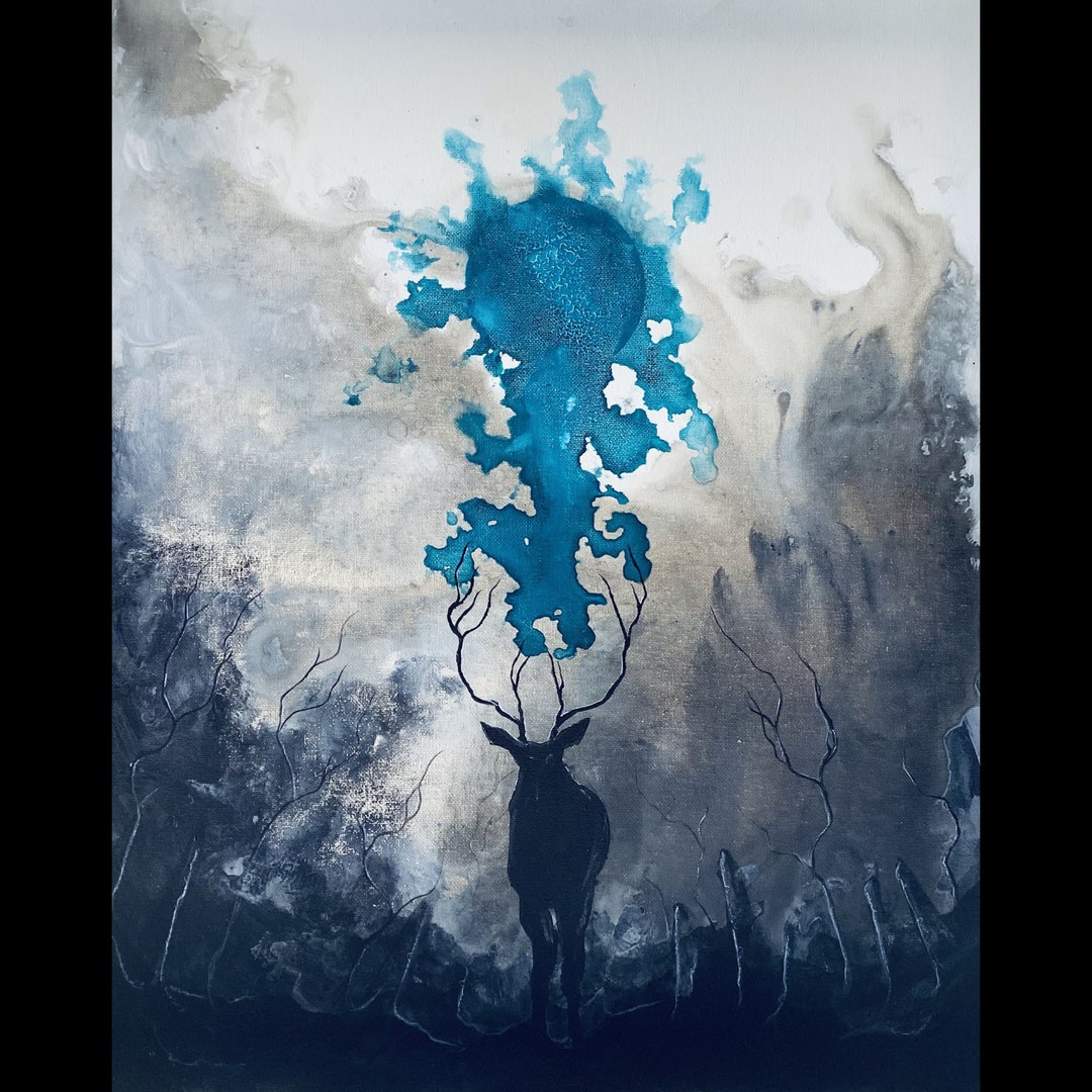 Nocturnus Lustrous Art Print Shadow Stag in Primeval Landscape Beneath ...