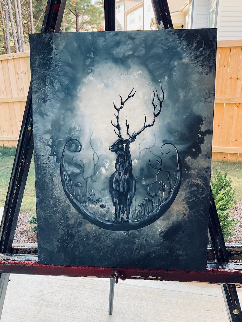 Shadow Majesty Lustrous Art Print Dark Greyscale Stag - Etsy