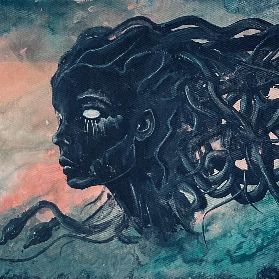 Immortal - Shadowy Art Print - Medusa Head Writhing With Snakes ...