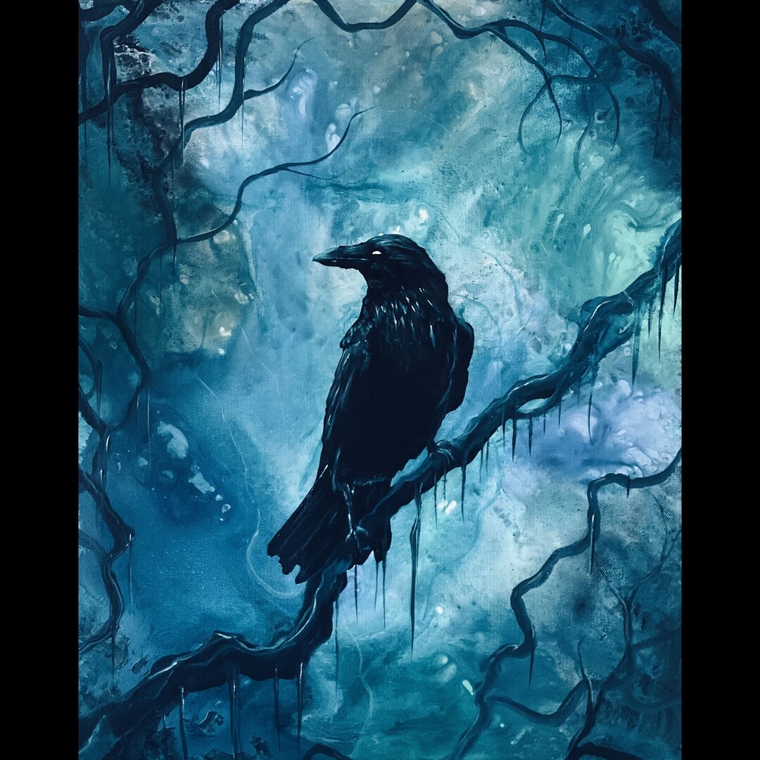 Feather of the Fates Shadowy Art Print Proud Dark Shadowy Raven Perched ...