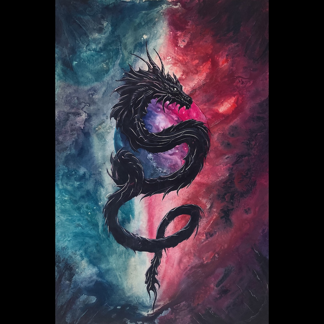 Mythicus Fantasy Art Print Serpentine Dragon Floating in Surreal ...