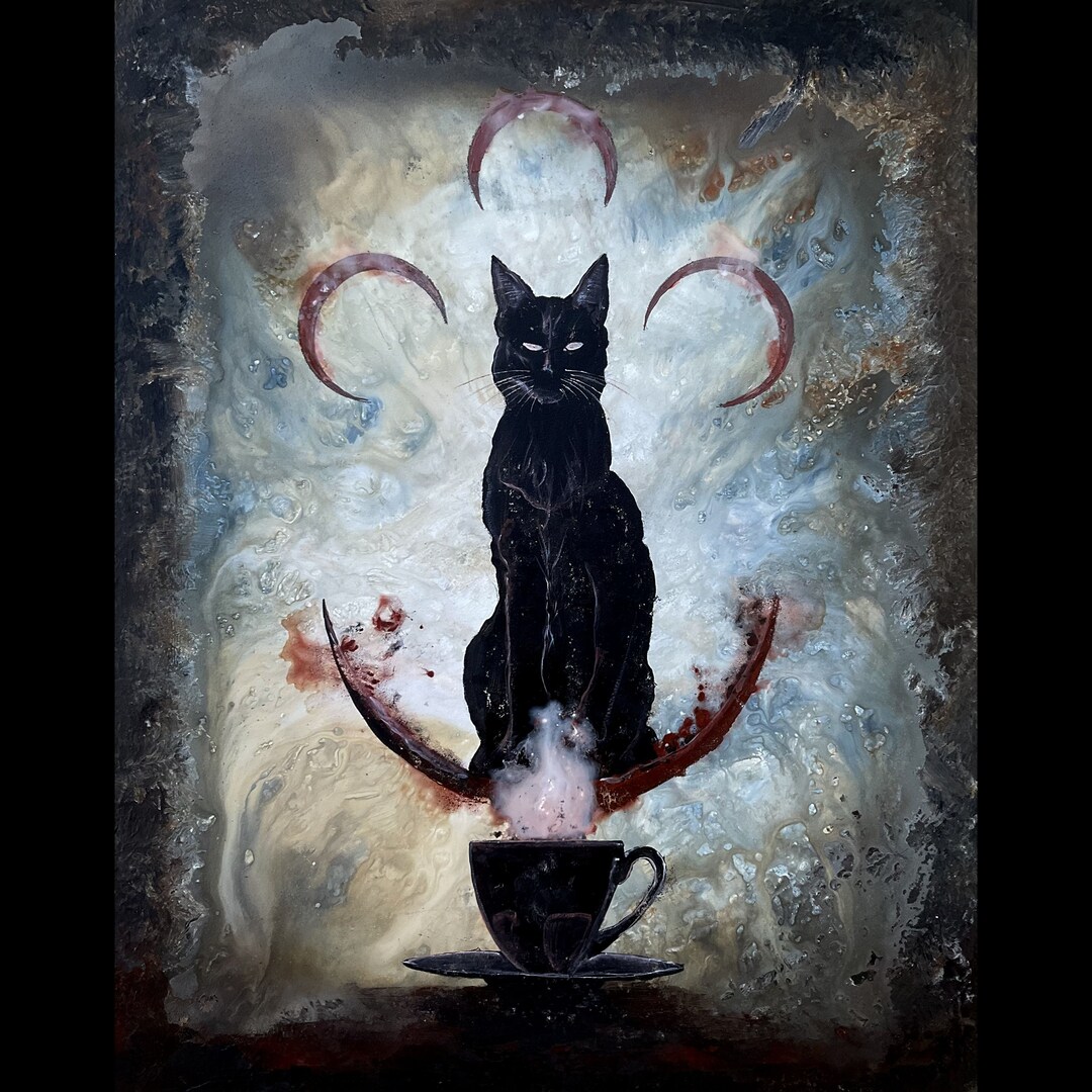 Death Before Decaf Cat Wall Art Print Moody & Gothic Black Feline on ...