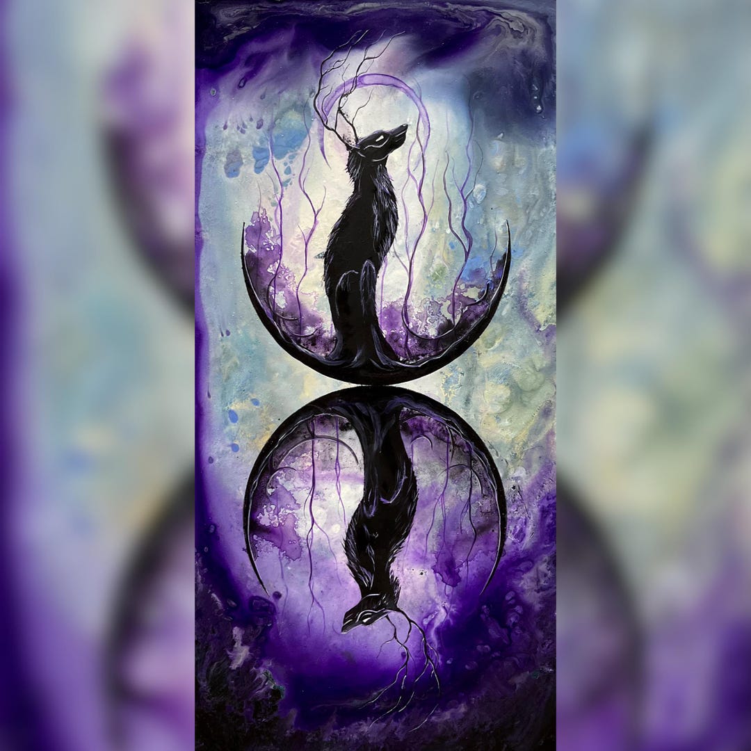 Soul Guardians - Lustrous Art Print - Twin Shadowy Fae Wolves With ...