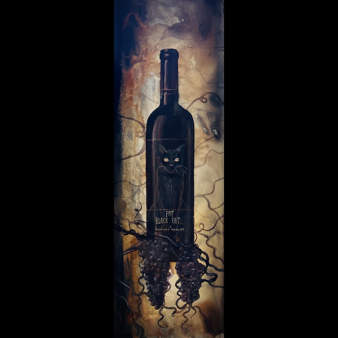 Merlot Magic Printable Digital Art Download Fat Black Haunted Cat on ...