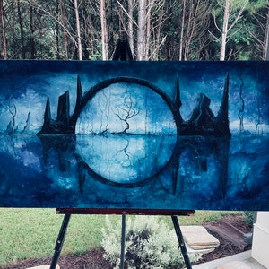 Mirror of Lost Souls - Deep Blue Wall Art Print - Dark Bridge Over ...