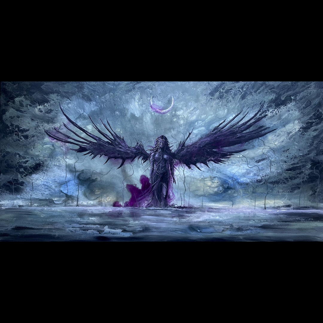 Heavens Die Dark Art Wall Print Weeping Fallen Angel With Ragged Wings ...