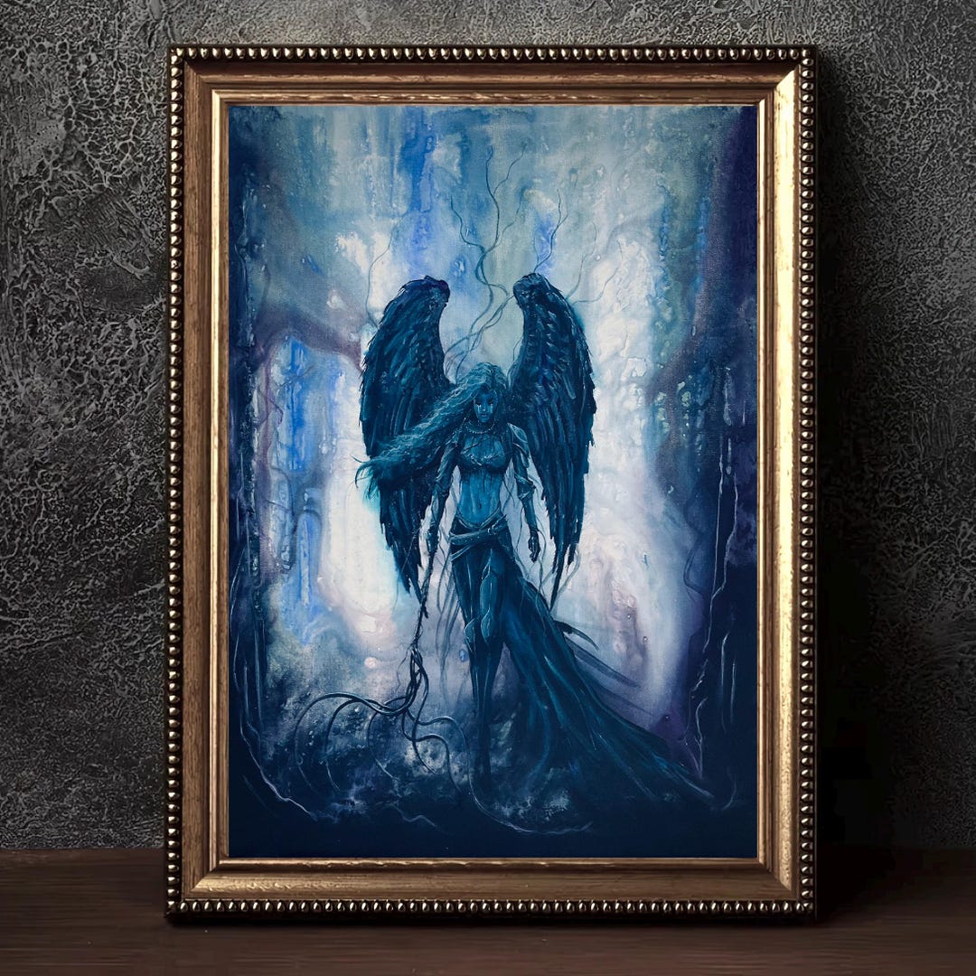 Retribution - Printable Art - Armored & Crying Dark Fallen Angel With ...