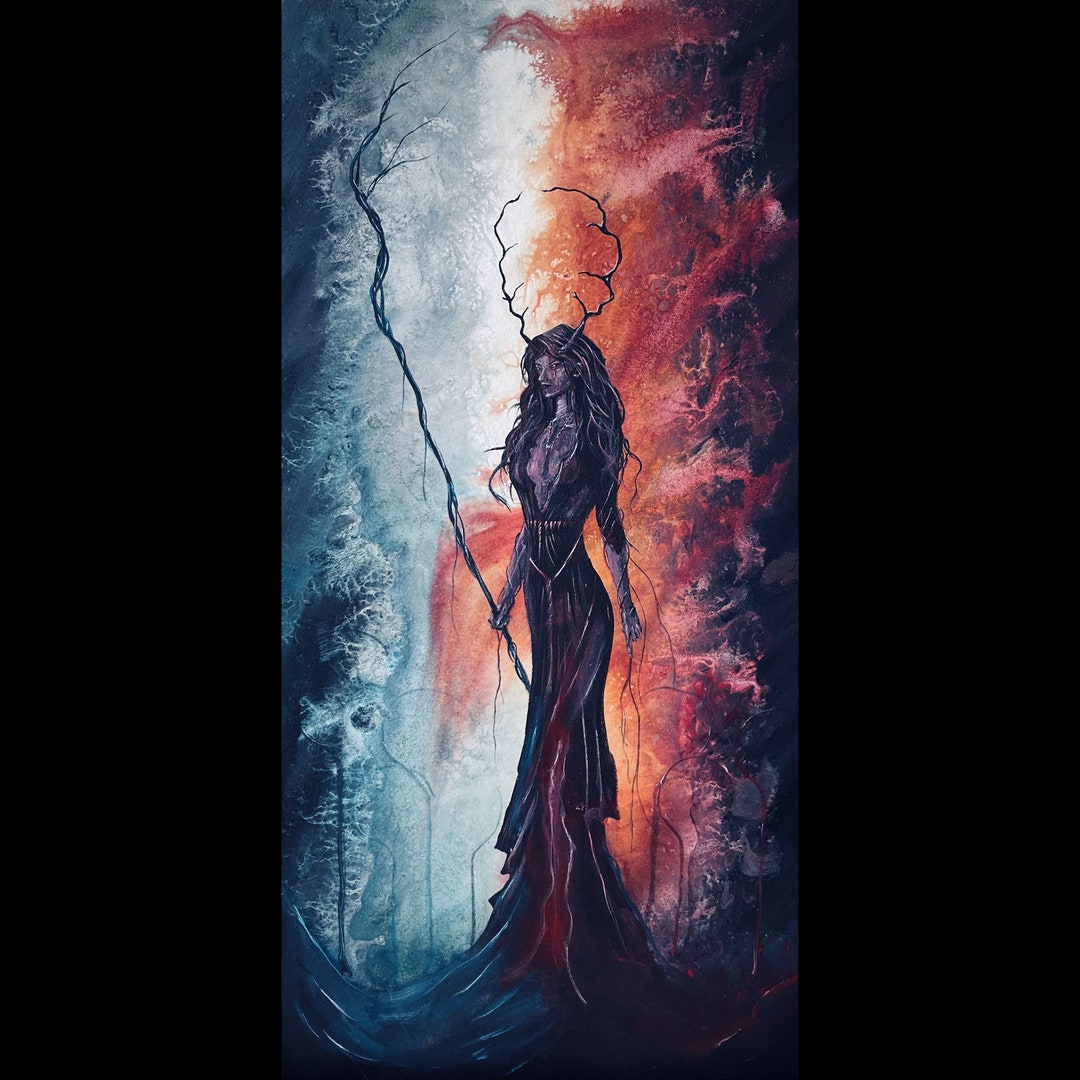 Fire of the Fae - Original Painting - Dark Faerie Woman With Antlers ...