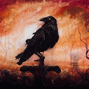 Moment of Shadow Lustrous Art Print Haunted Crow Perched - Etsy