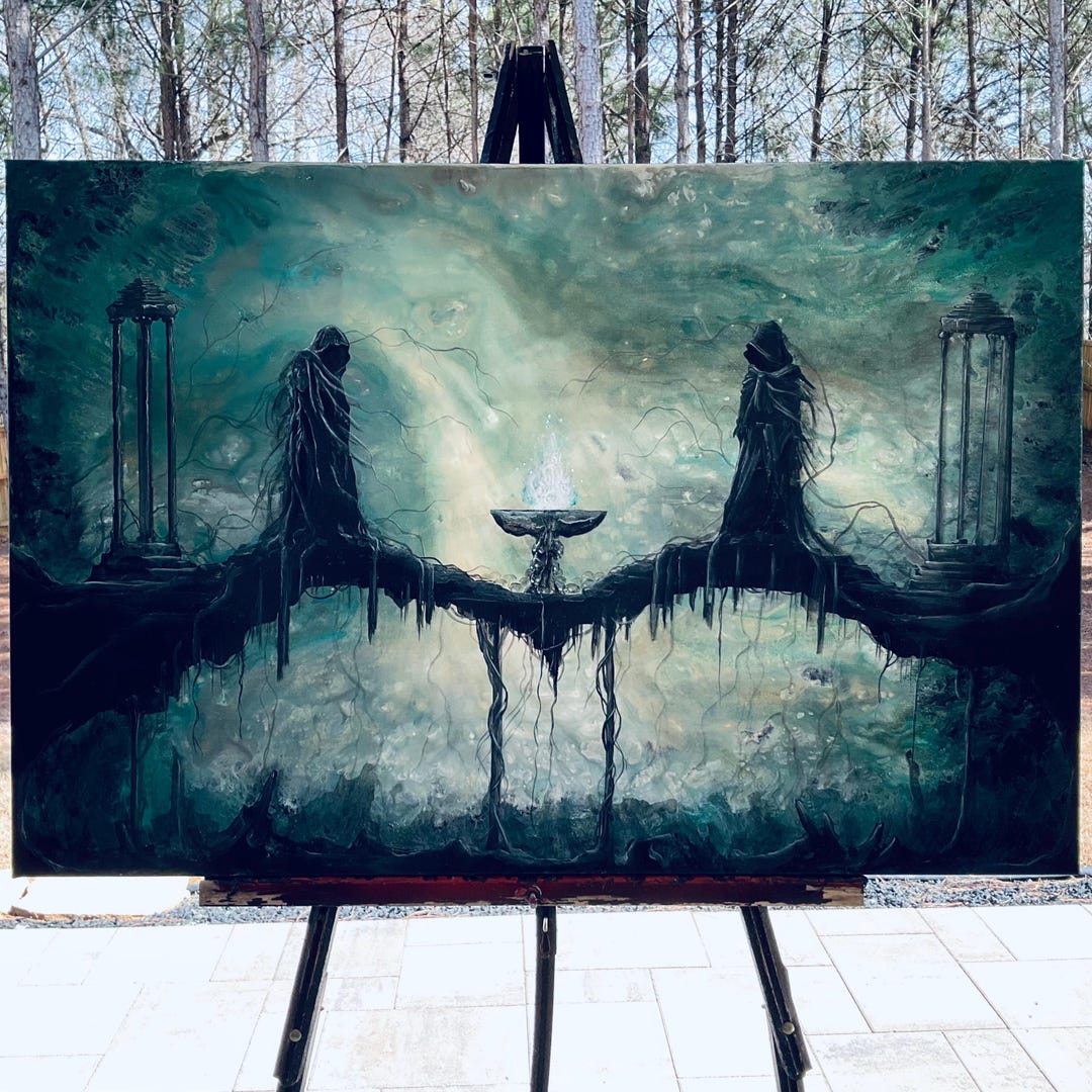 The Bridge of Death - Original Canvas Painting - Cloaked Grim Reapers ...